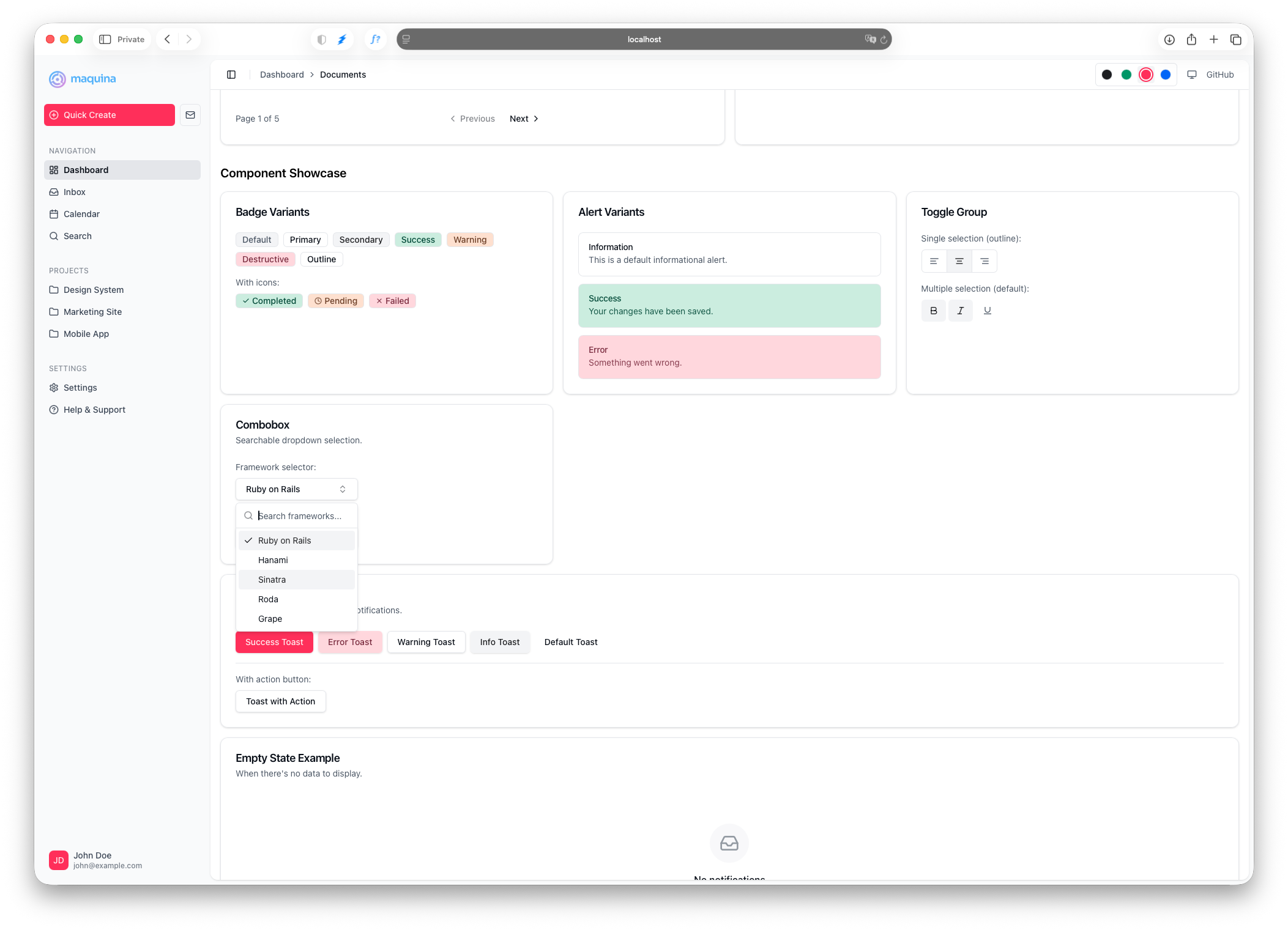 Maquina Components 0.3.0: Combobox and Toast | Maquina Documentation